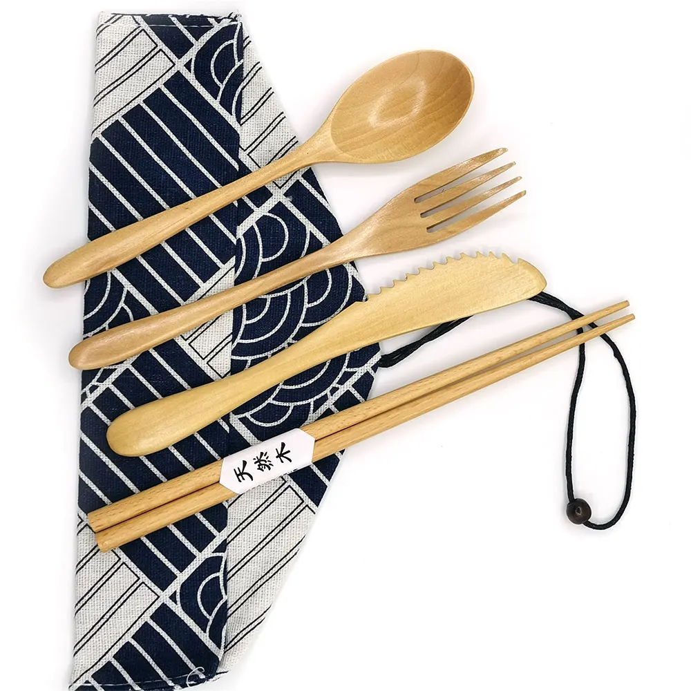 Fancy Wood Utensil Set Camping Spoon Fork Flatware Student Children ...