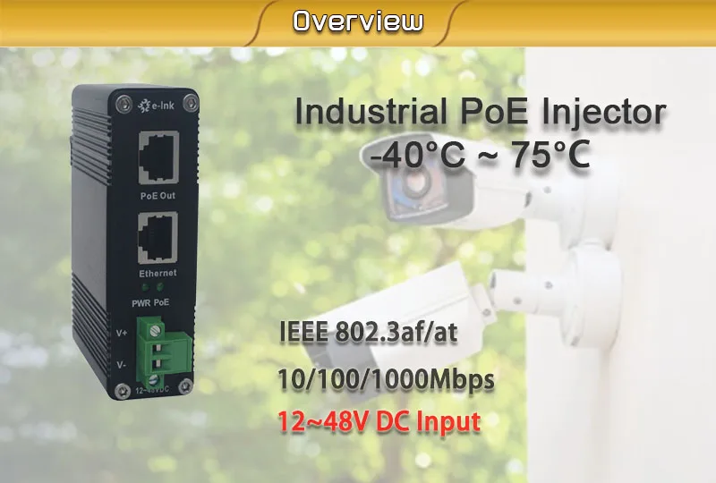 12~48v Dc Power Input Industrial Gigabit Poe+ Injector Standalone Din ...