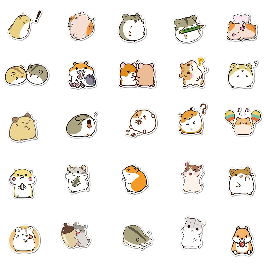 50pcs Animal Cute Hamster Washi Stickers For Cartoon Hydro Flask Fridge ...