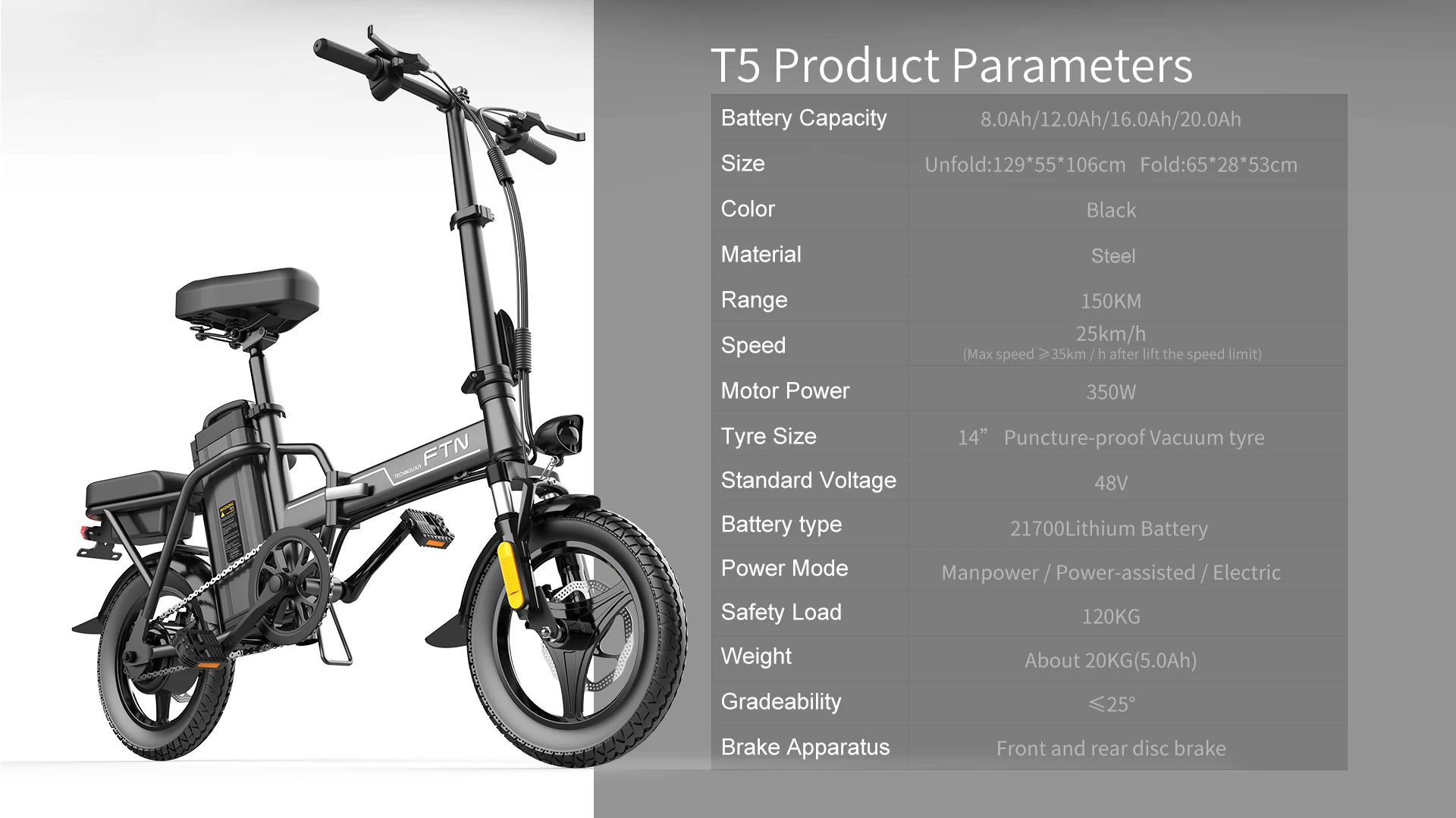 White/black Bike Frame Ftn T5s Product 10ah Battery Electric Bike Light ...