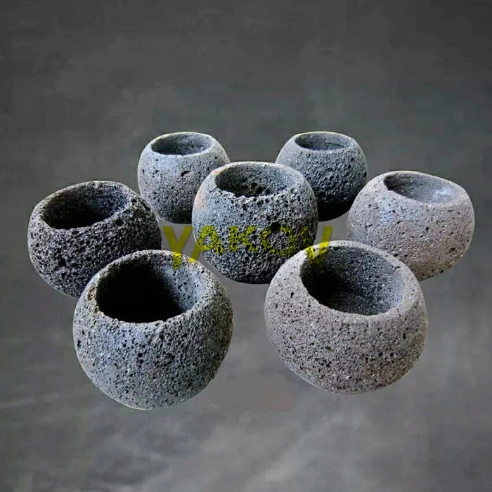 Small Circular Black Lava Rocks Planters for Bonsai Pots