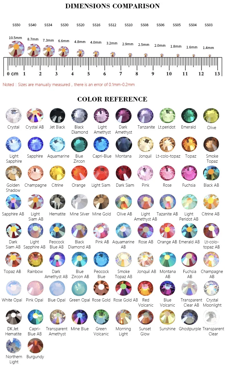 Blinginbox Color Chart - over 95 Colors of Rhinestones