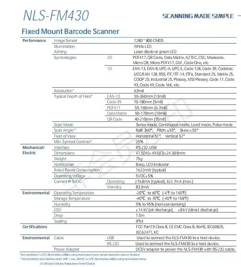 1d 2d Fixed Mount Barcode Scanner Fm430 Barcode Scanner Module Nls ...