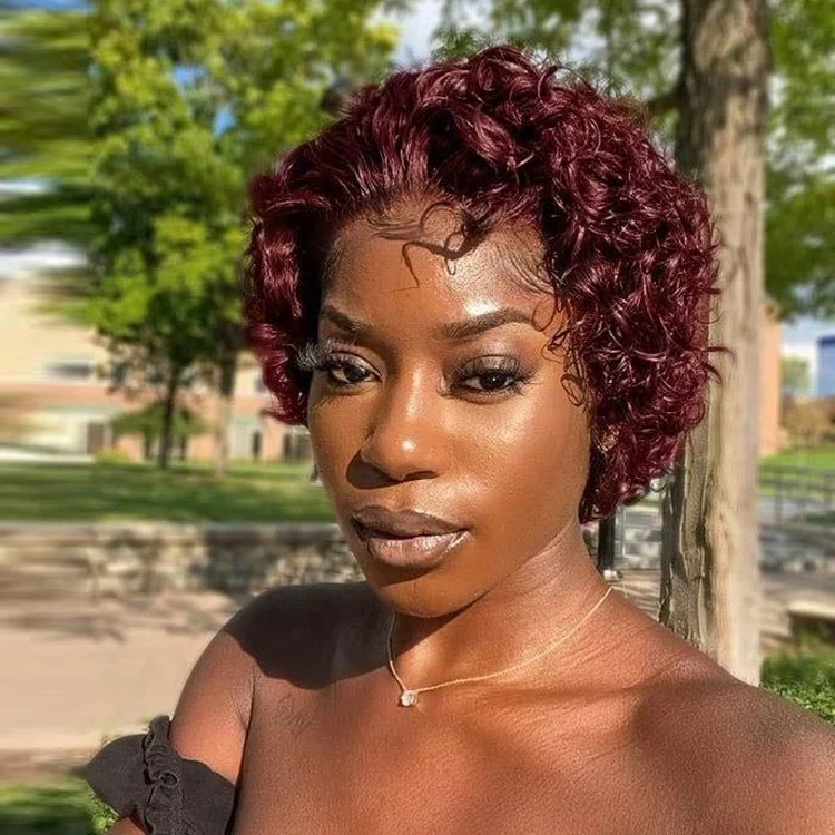 Pixie Cut Water Wave Lace Wig Short Water Curl Hair Wigs Virgin Human ...