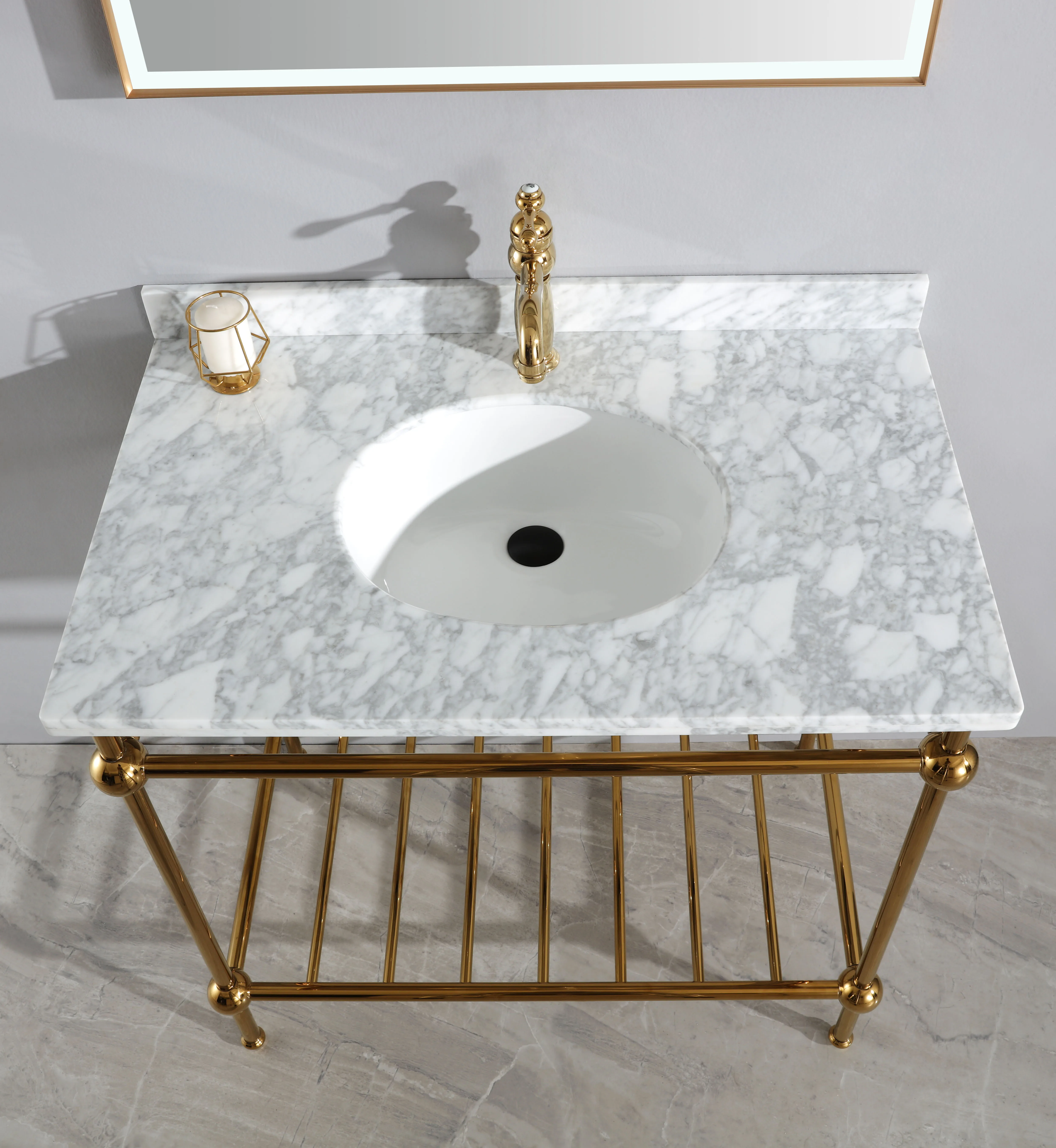 Stainless Steel Frame Washstand Vanity with Gold Accents