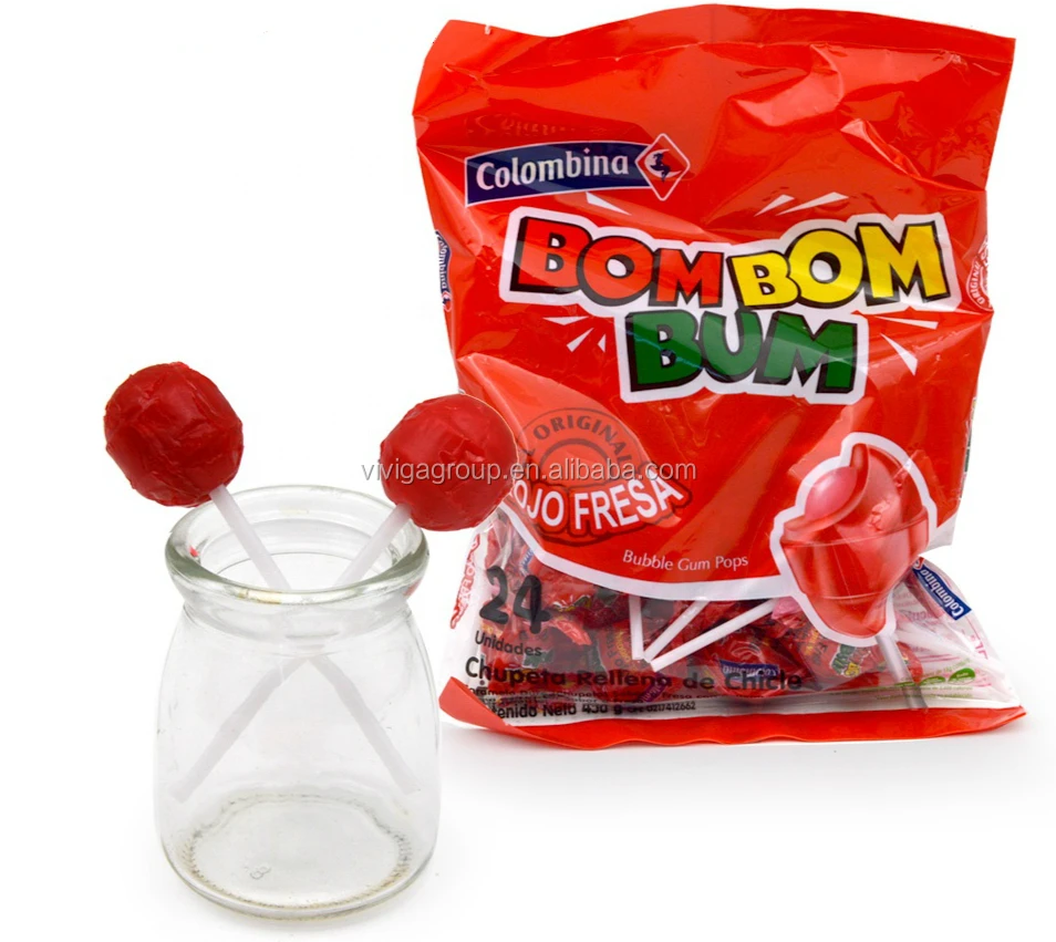 Big Bom Bom Strawberry Flavour Bubble Gum Filled Lollipop