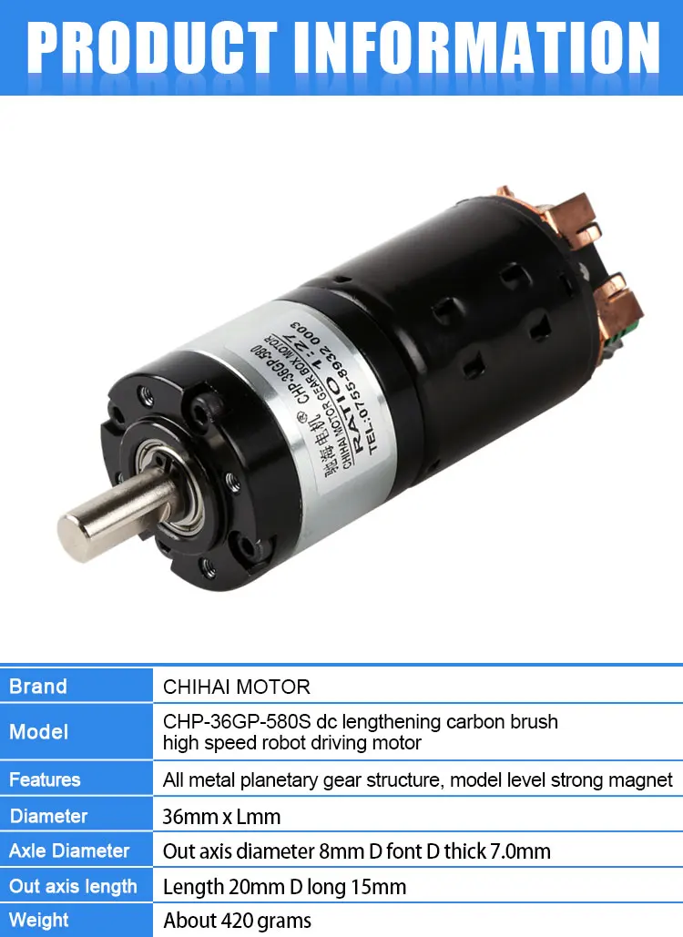 ChiHai CHP-36GP-580S DC Planetary Gear Motor 12V, High Torque Gear ...