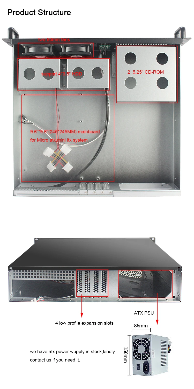 19 Inch Rackmount Micro Atx Ipc Chassis 390mm Short Depth Industrial 2u ...