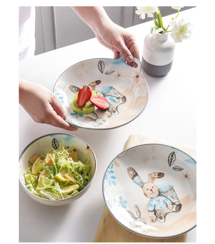 Dinnerware Set 5-piece Cartoon Rabbit Theme Ceramic Cutlery Tableware ...
