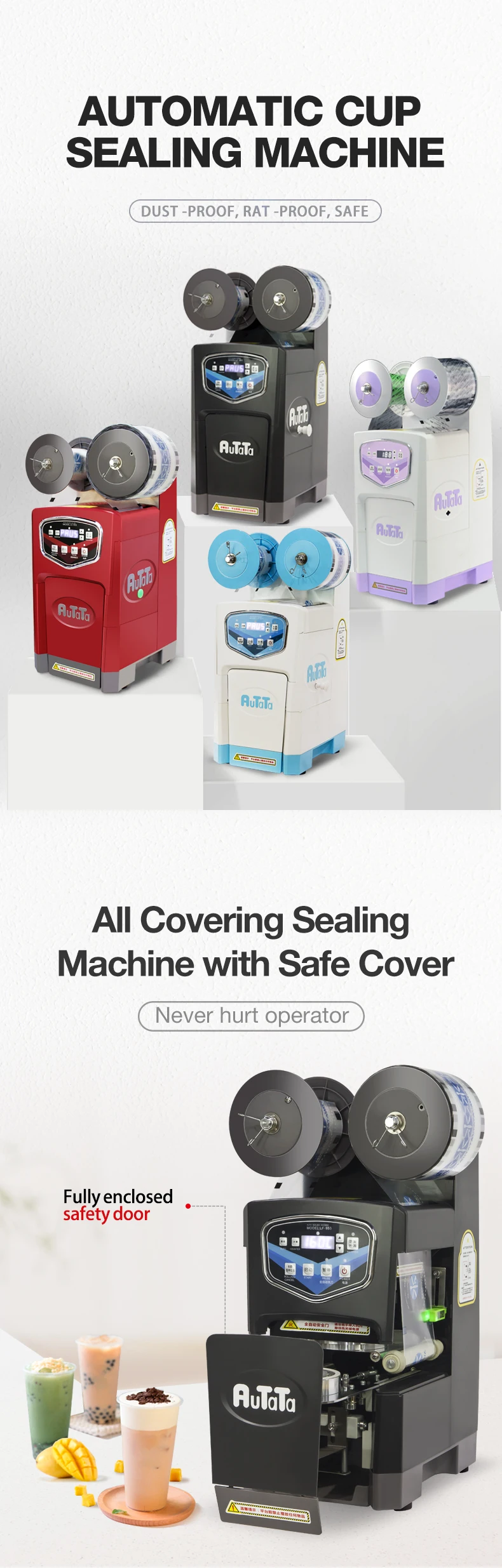 AUTATA Commercial Automatic Plastic Sealer Machine for Beverage