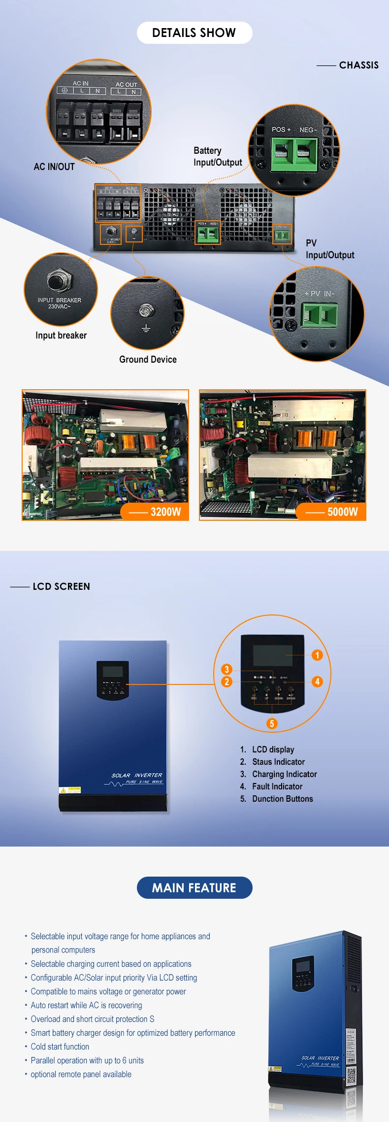 Hybrid Ups Inverters 5kw 5kva 5000w Split Single Phase 48v 220v Pure ...