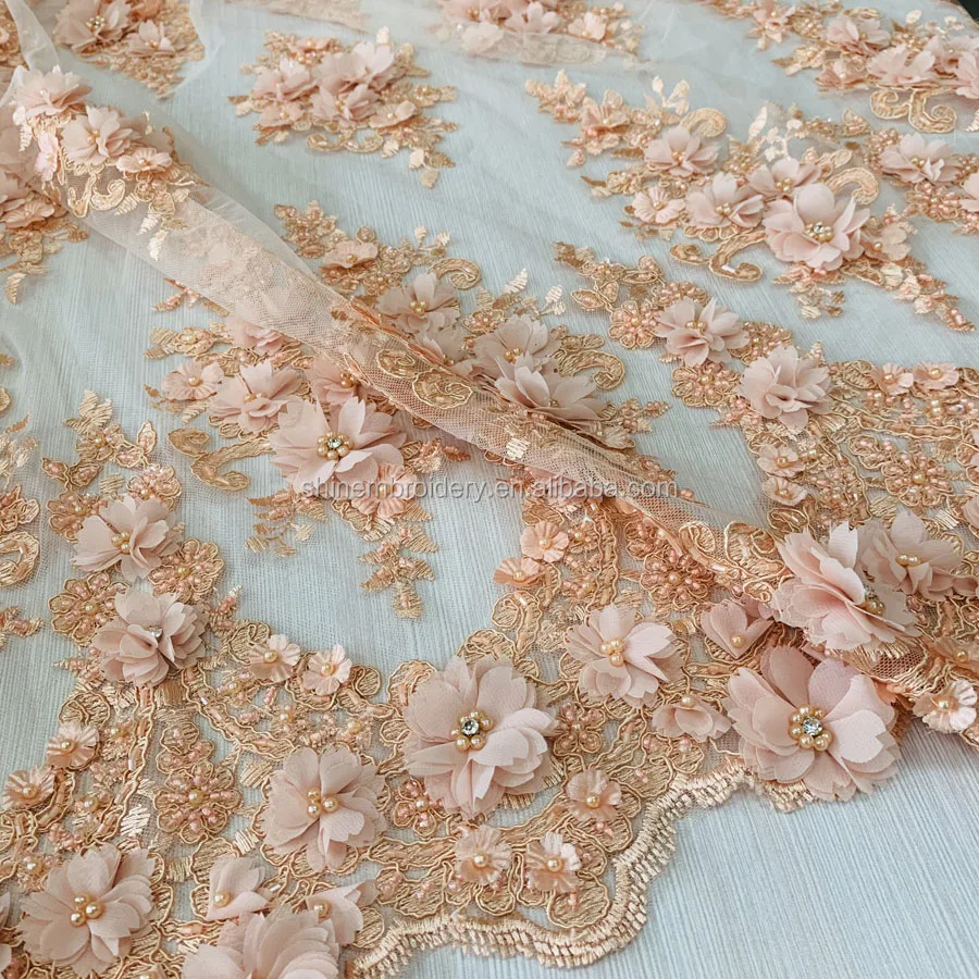 Fashion Embroidered Netting Fabric Beaded Cord Lace Bridal 3d Flower ...