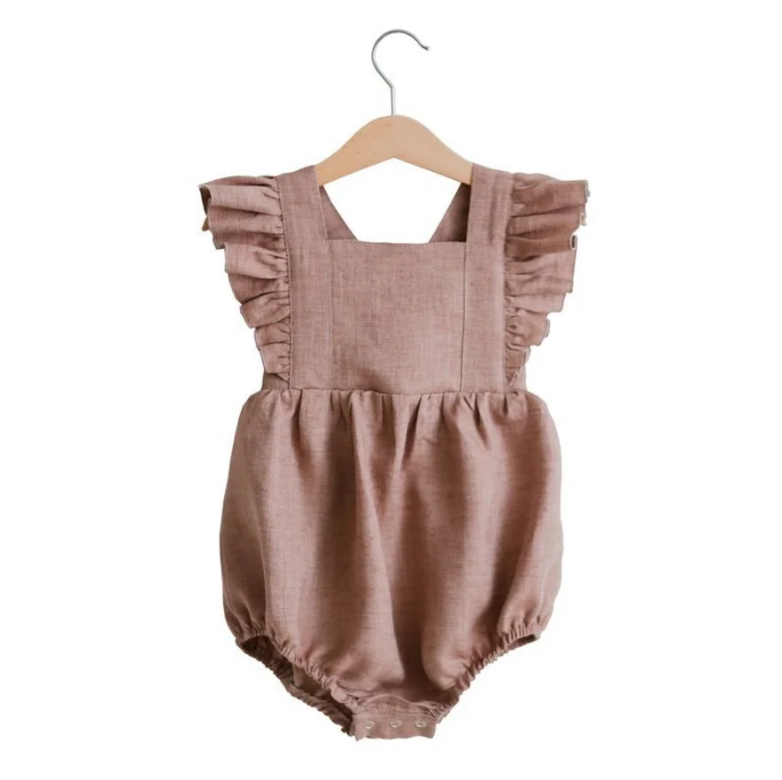 Wholesale Plain Baby Summer Ruffle Romper Linen Baby Flutter Romper ...