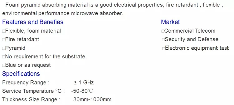High absorption microwave absorber for rf shielding anechoic chamber ...