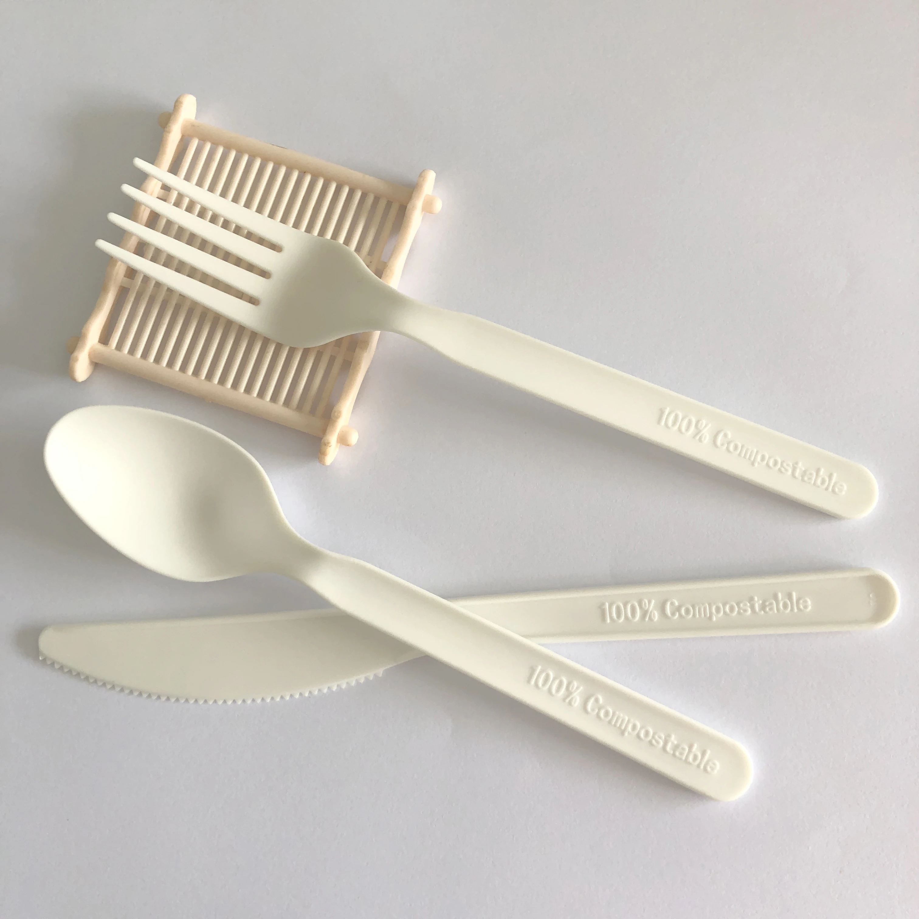 Eco Friendly Recycling Luxury Knife Fork Napkin Spoon Travel Set 7'' Disposable 100% Compostable ...