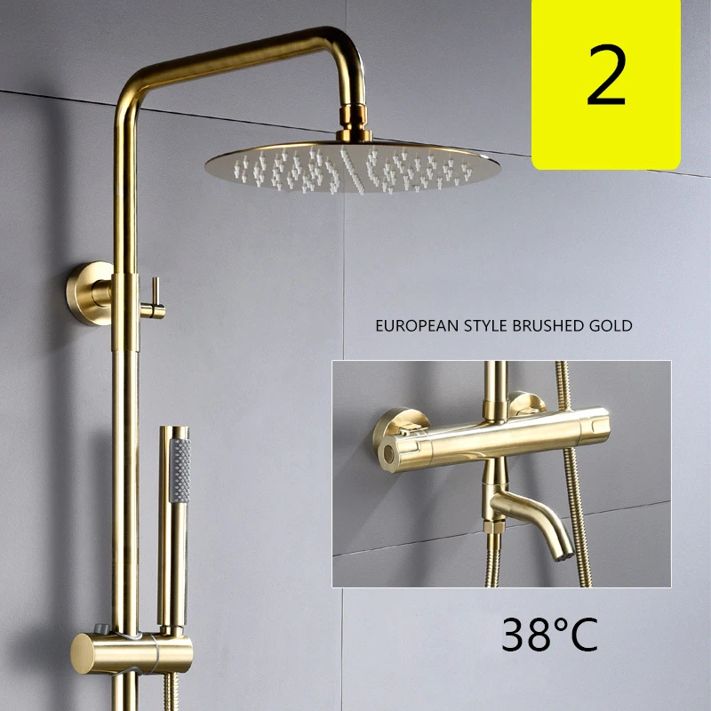Brushed Gold Exposed Shower Faucets Wall Mounted Shower Modern Bathroom ...