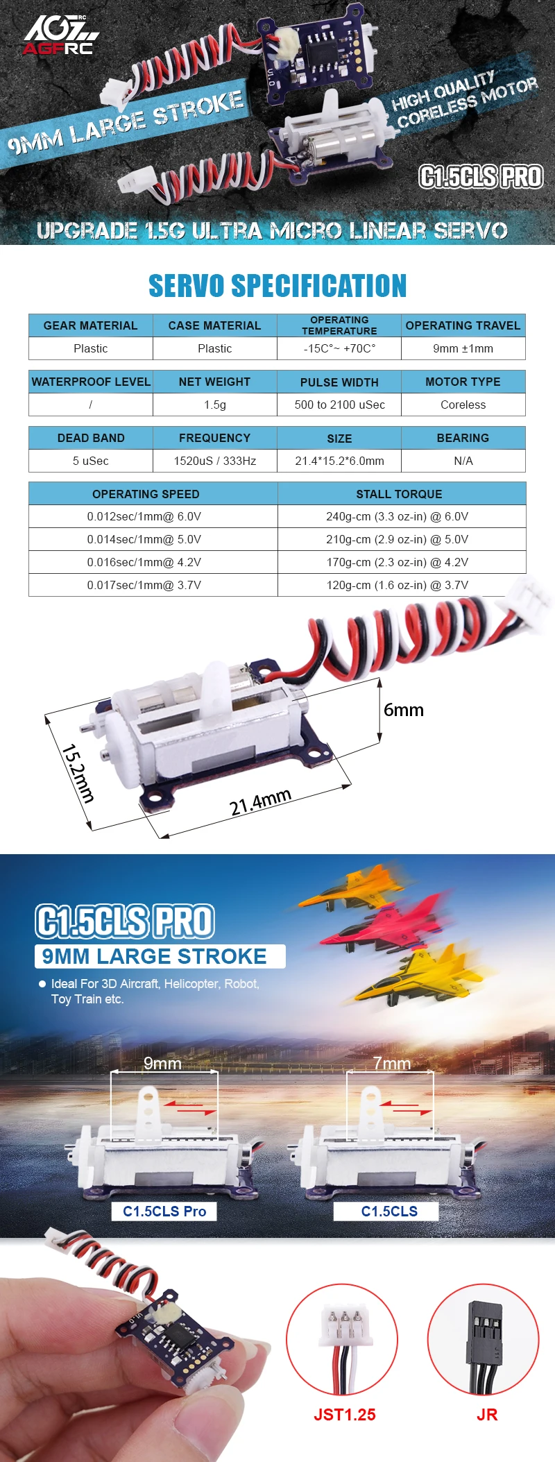 AGFRC C1.5CLS 1.5g Ultra Light Weight Linear 9mm Travel 6.0V Plastic ...