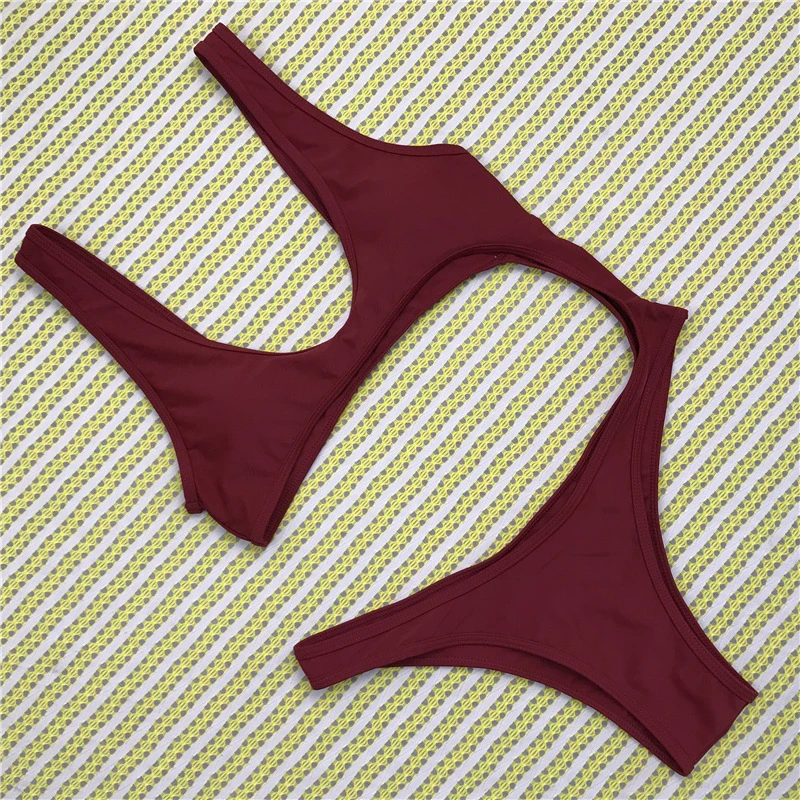 Sexy Hollow Out Swimwear Women One Piece Swimsuit Solid Color Swimming