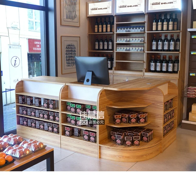 Wooden Supermarket Convenience Store Cashier Desk Counter