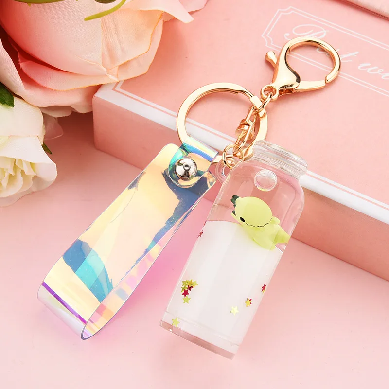 Cute Girl Gift Floating Fruit Bottle Key Chain Creative Water World ...