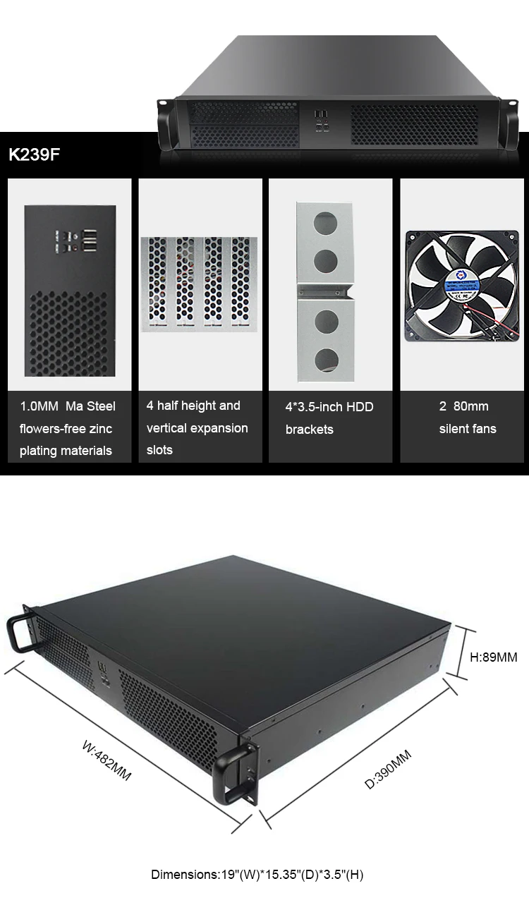 19 Inch Rackmount Micro ATX Server Case 2U - PC Rack Case with Side ...