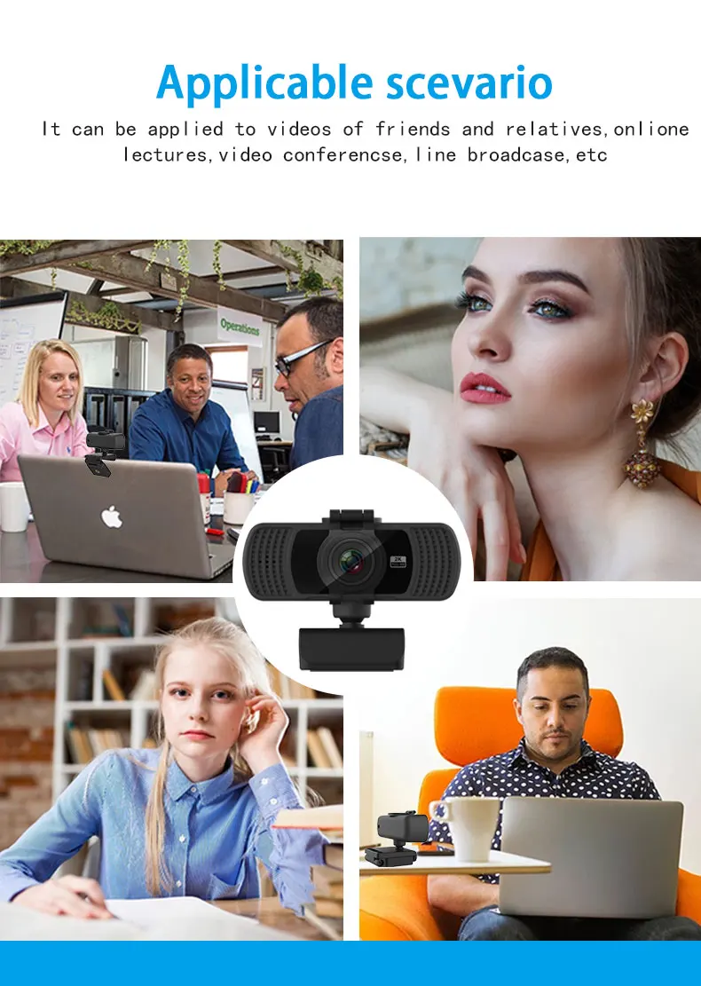 Real 2K Webcam 1080P 720P with Built-in Microphone for Stream