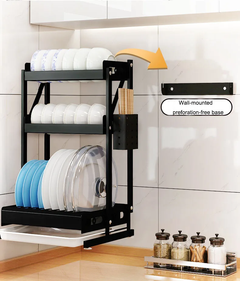 Multi-functional Wooden Dish Drainer Rack Hanging Solid Wood Rack For ...