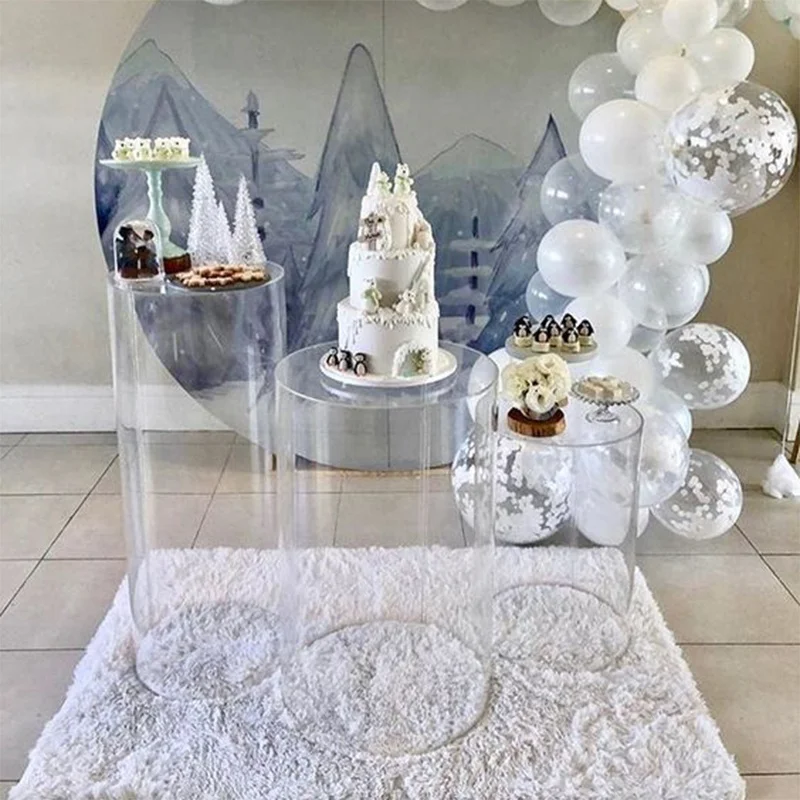 Naxilai White Acrylic Round Cylinder Display Pedestal Perspex Plinth ...