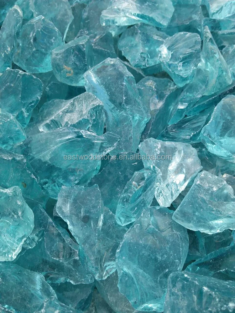 Aqua Sky Blue Colored Tumbled Slag Glass Crushed Rocks For Decorative ...