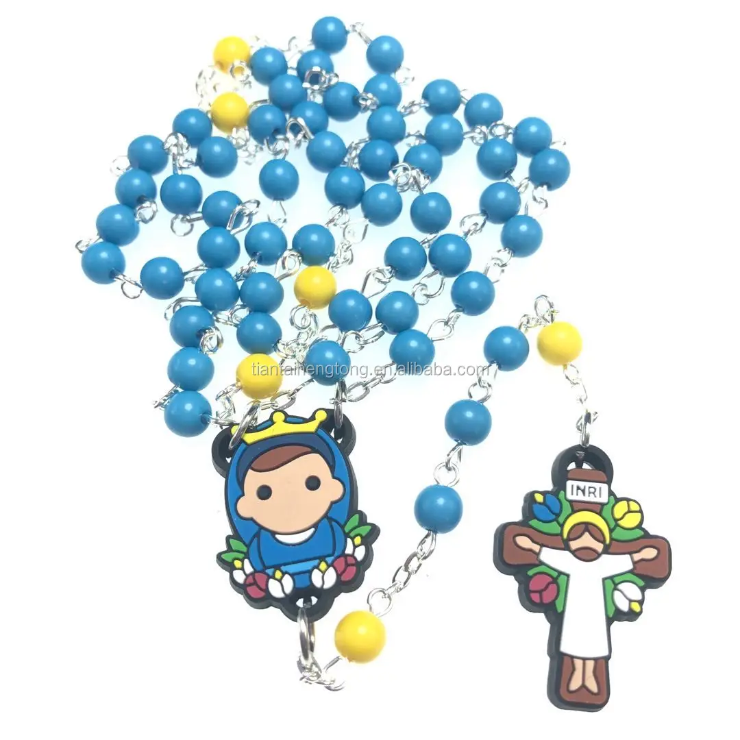 6mm Plastic Bead Rosary With Rubber Centerpiece and Jesus Cross ...