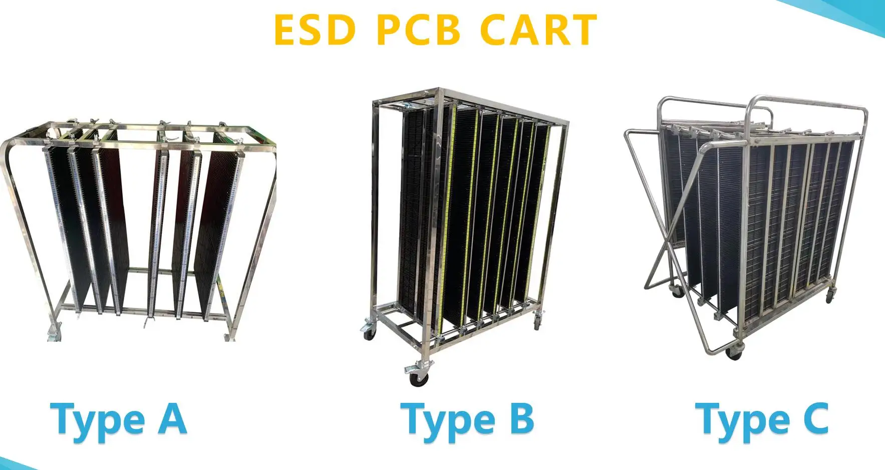 ALLESD Adjustable ESD PCB Storage Trolley Cart Turnover Rack Stainless ...