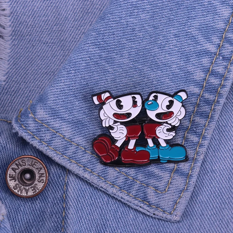 Cuphead Enamel Pin Mugman Badge Ragtime Brothers Brooch Animated Video Game Collectible Gift ...