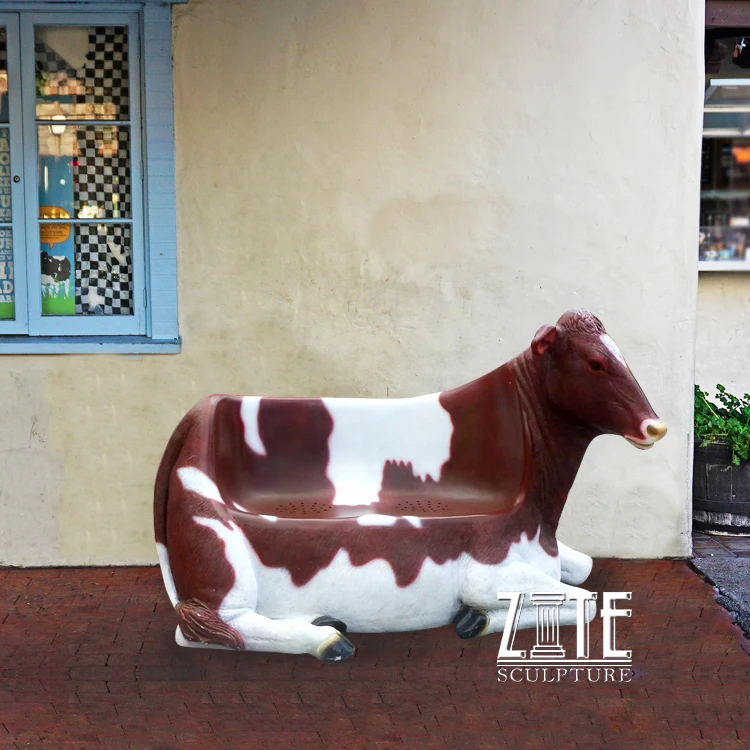 Custom Outdoor Fiberglass Resin Cow Bench - Modern Decor