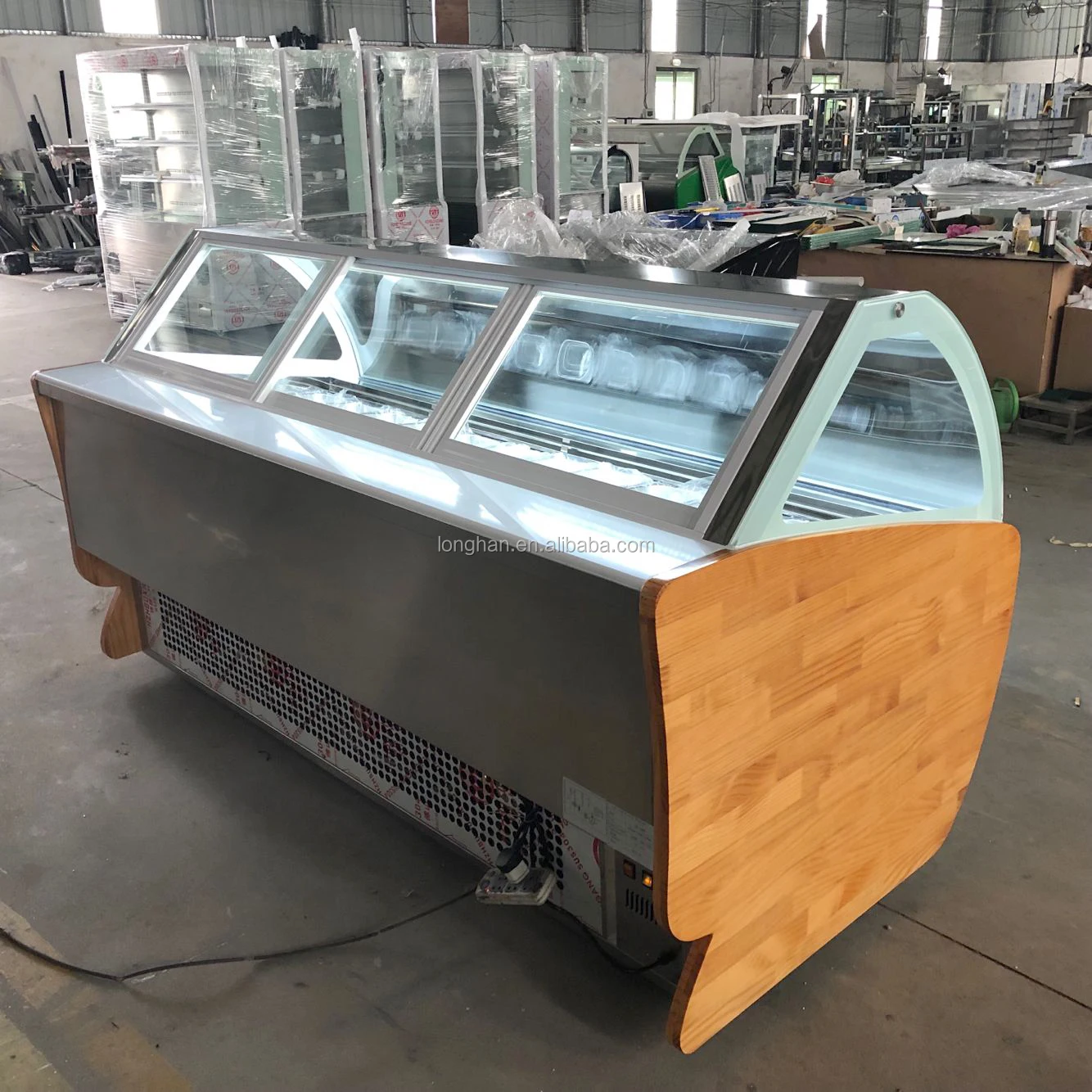 Commercial Gelato Hard Ice Cream Freezer Fridge with Wood Base