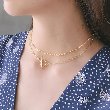 925 Sterling Silver Toggle Clasp Choker Necklaces For Women Two Layered ...