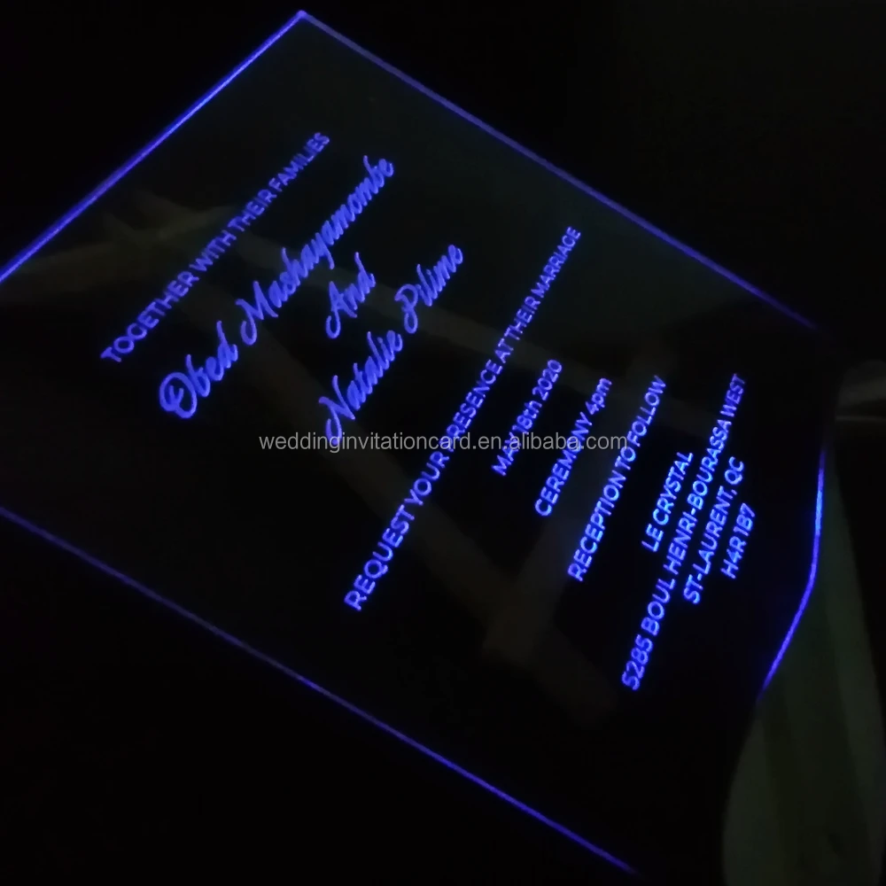 Custom Printing Unique Design White Ink Clear Acrylic Led Invitation ...