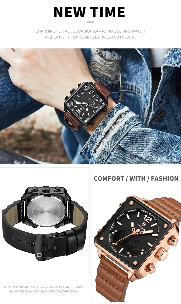 Kademan K9038 New Arrival Brown Mens Digital Watch Creative Leather ...