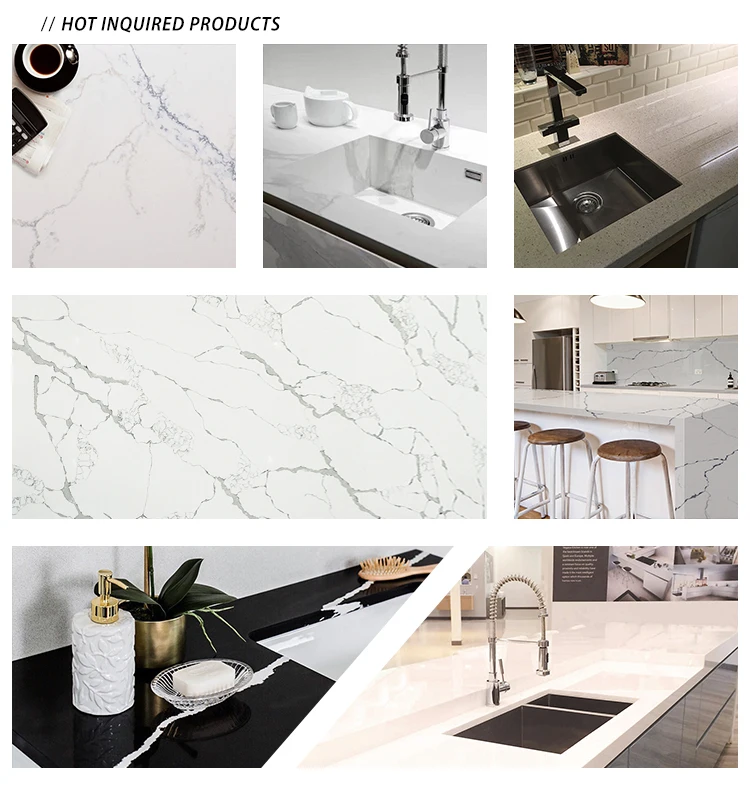 Arctic White Flat Edge Laminated Edge Quartz Kitchen Countertops ...