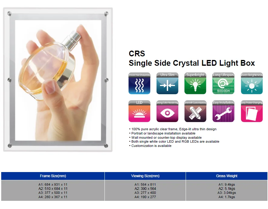 Super Slim Clear Frame Frameless Advertising Single-side Acrylic Rgb ...