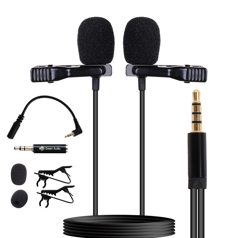 Dual-head Clip Lavalier Collar Microphone - Noise Cancelling