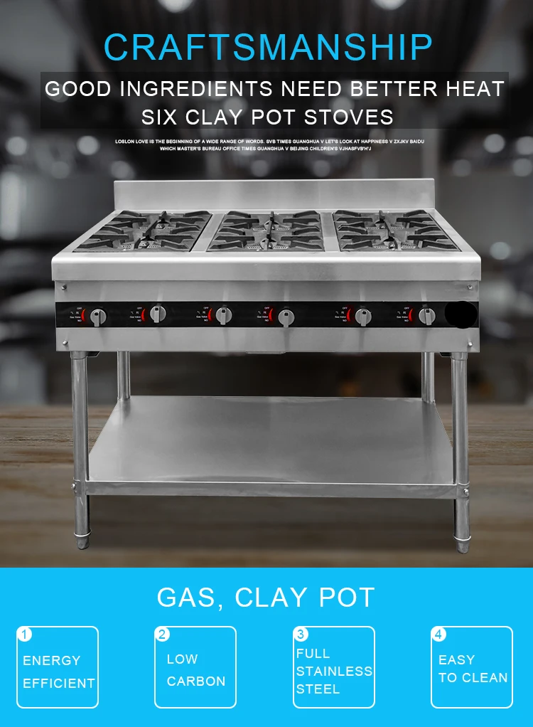 YOSLON Kitchen Cooker Restaurant 6 Burners Gas Cooking Stoves