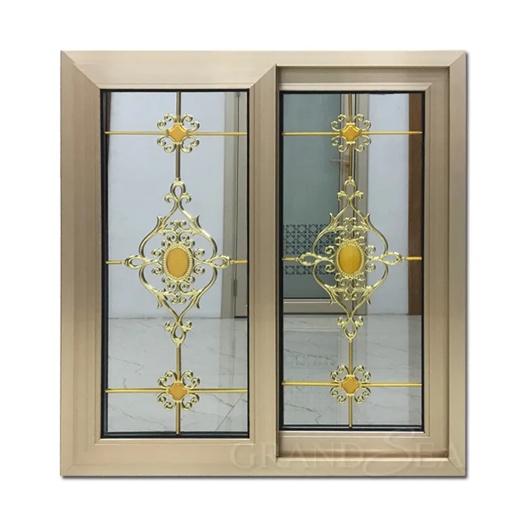 Chinese Office Interior Sliding Window with Colored Glass