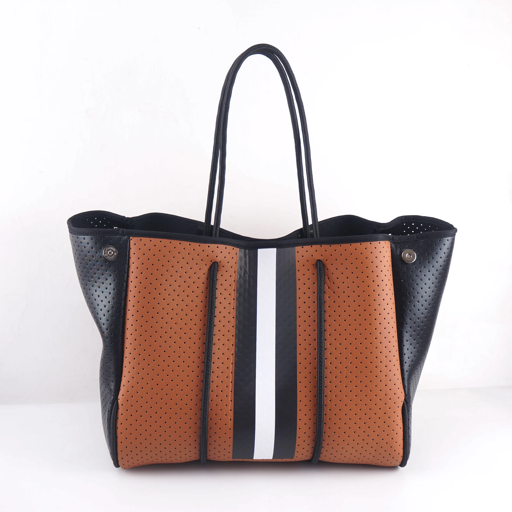 Fashion Designer Bag Perforated Neoprene Beach Handbag Metallic ...