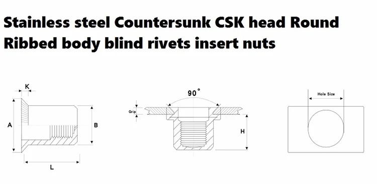 A2 Stainless Steel Rivet Nut Countersunk Knurled Open End - Buy Countersunk Csk Head Round ...
