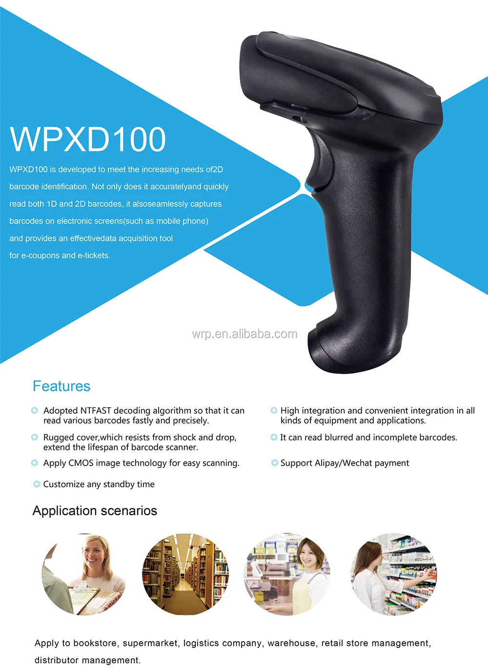 Supermarket 1d 2d Qr Code Android Wired Laser Barcode Scanner - Buy ...