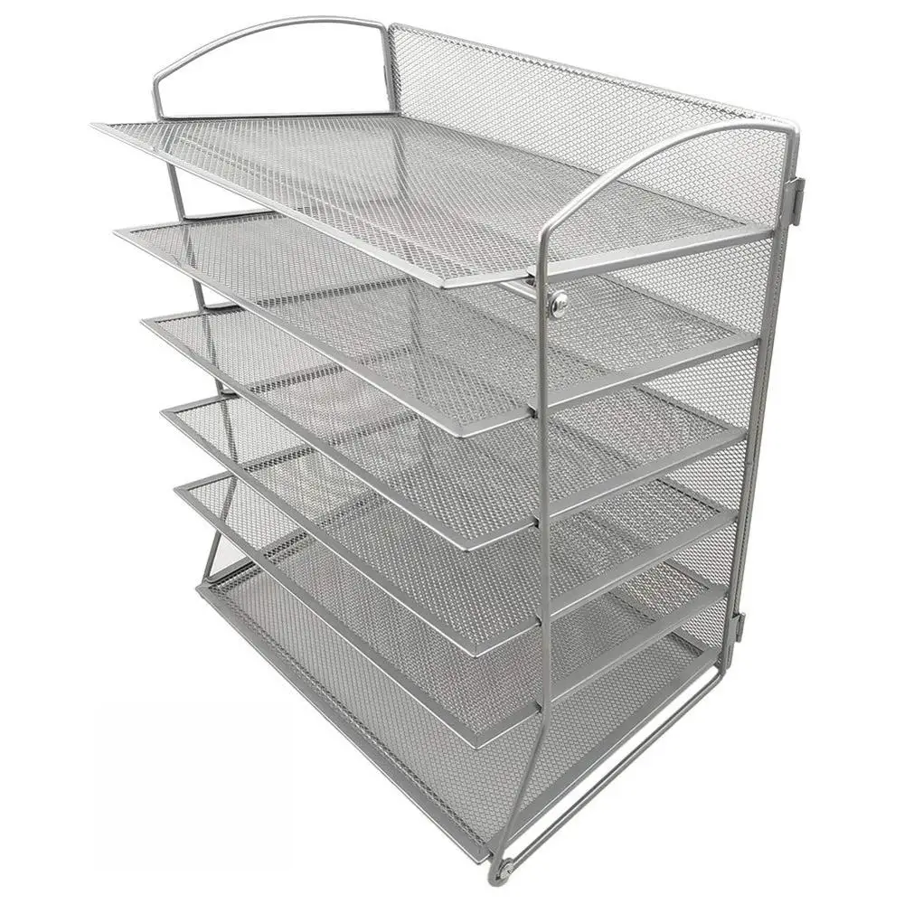 6 Tier Mesh Desk Paper Organizer Firm File Sorter Tray With Handle For ...