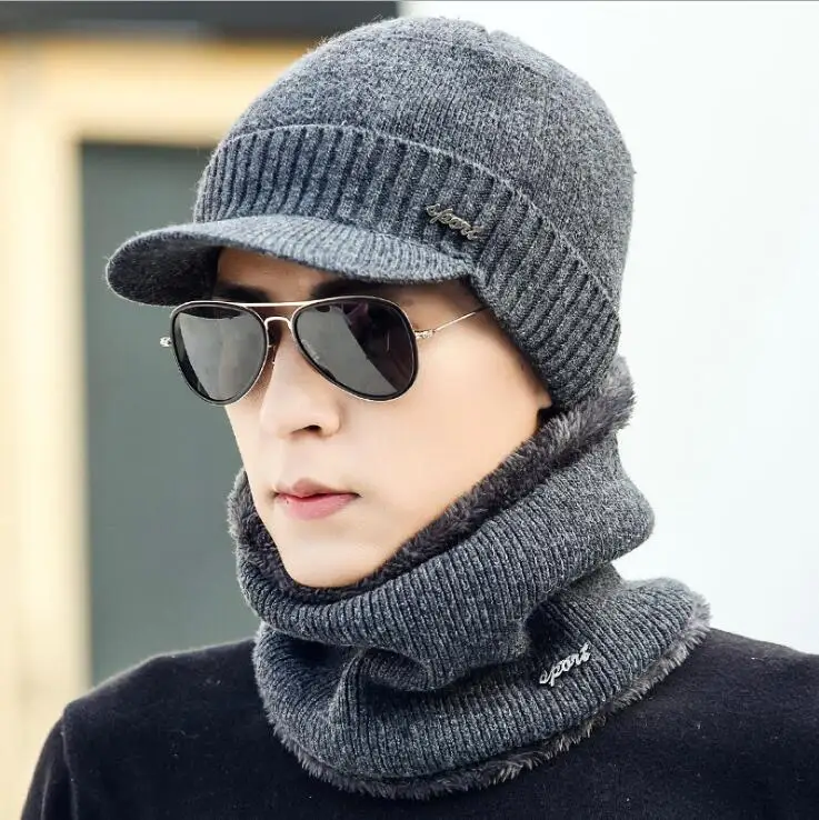 Beanies Men's Winter Hats For Men Scarf Knitted Hat Cap Winter Beanie ...