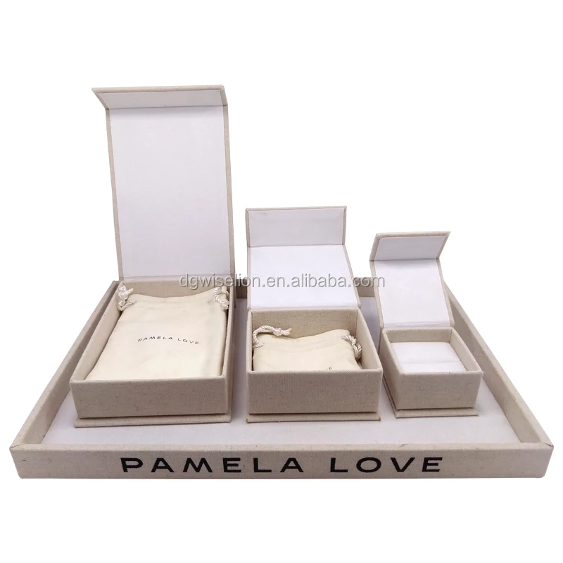 Custom Luxury Flip Top Foldable Linen Jewelry Box Set