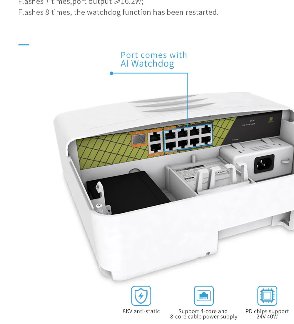 8 Port Unmanaged Outdoor Ethernet Switch - Genata GNT-P4804F6-1