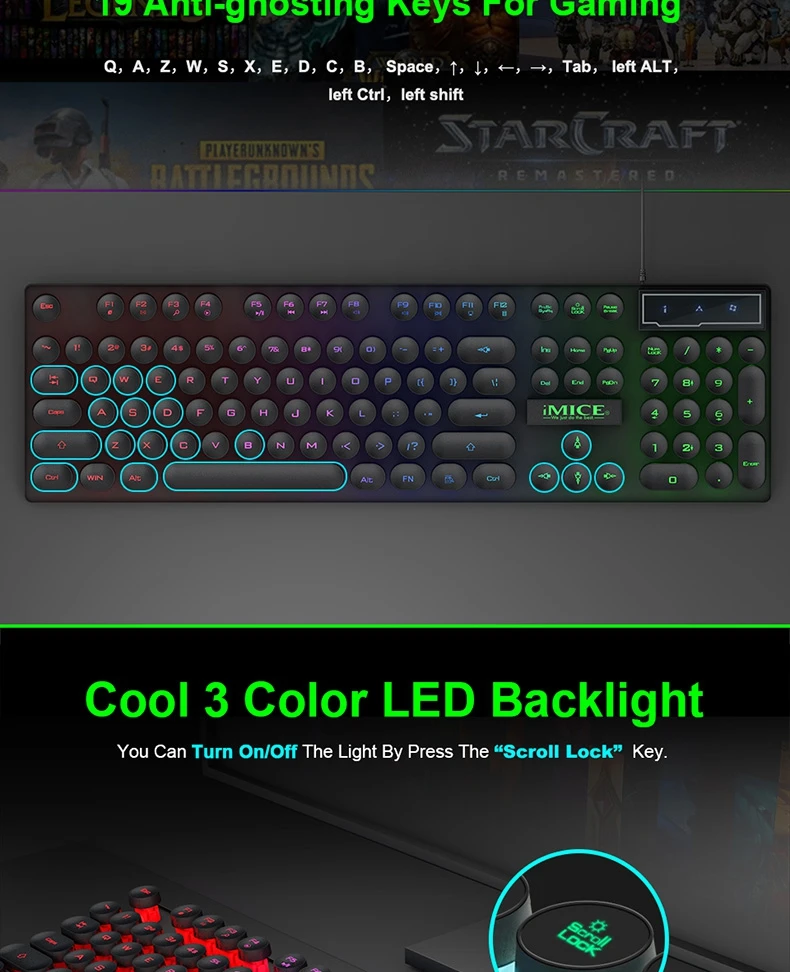 IMICE AK-800 Desktop Punk USB Keyboard Machinery Feel Floating Round ...